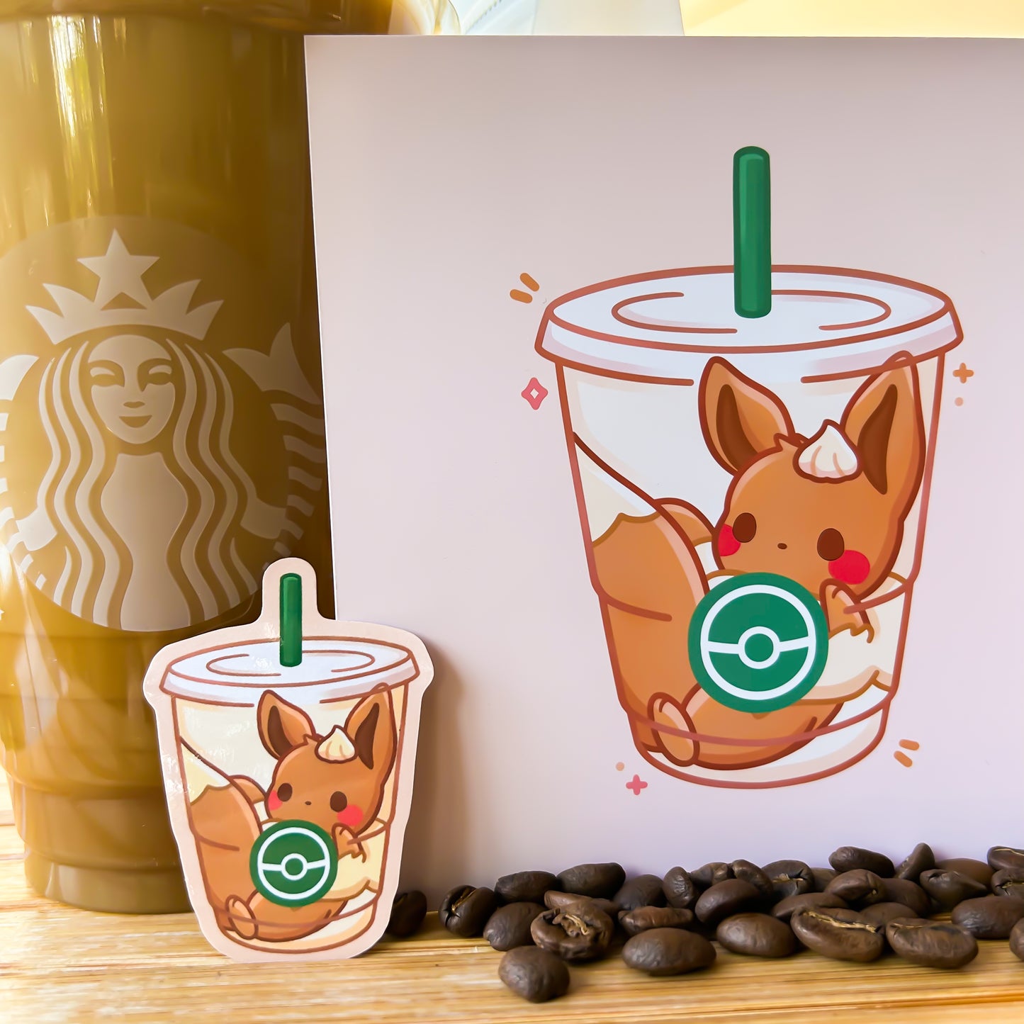 Eevee Iced Coffee Sticker - Pokemon Food Merch | Poliswag Club